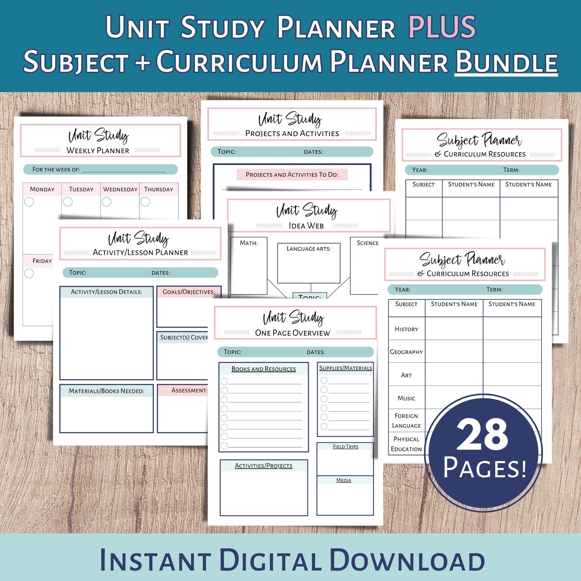 Unit Study Planner and Curriculum Planner Bundle, Homeschool Printable ...
