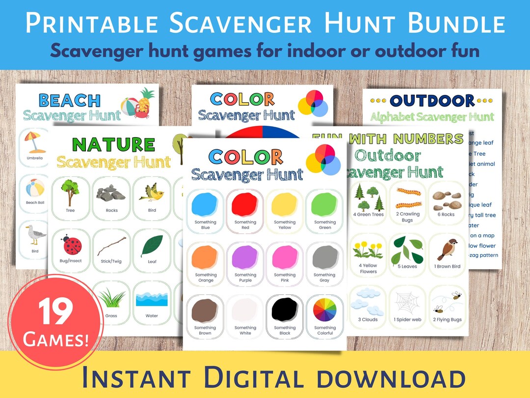 Printable Kids Scavenger Hunt Bundle Outdoor Games Nature - Etsy