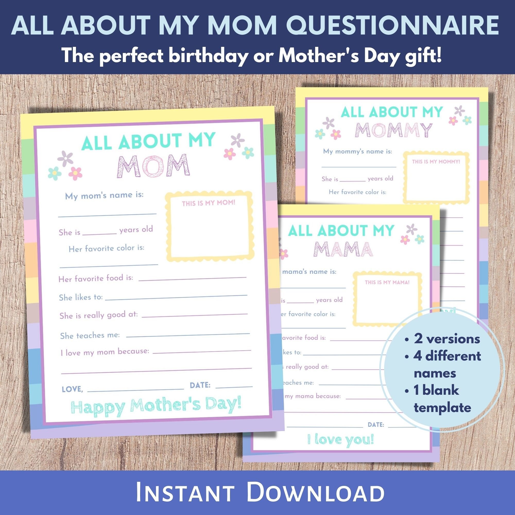 All About My Mom Printable, Printable Mother's Day Gift, Mom ...
