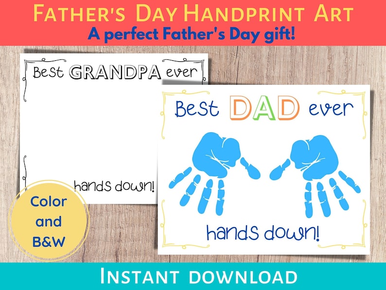 Best Dad Hands Down Handprint Printable Fathers Day - Etsy