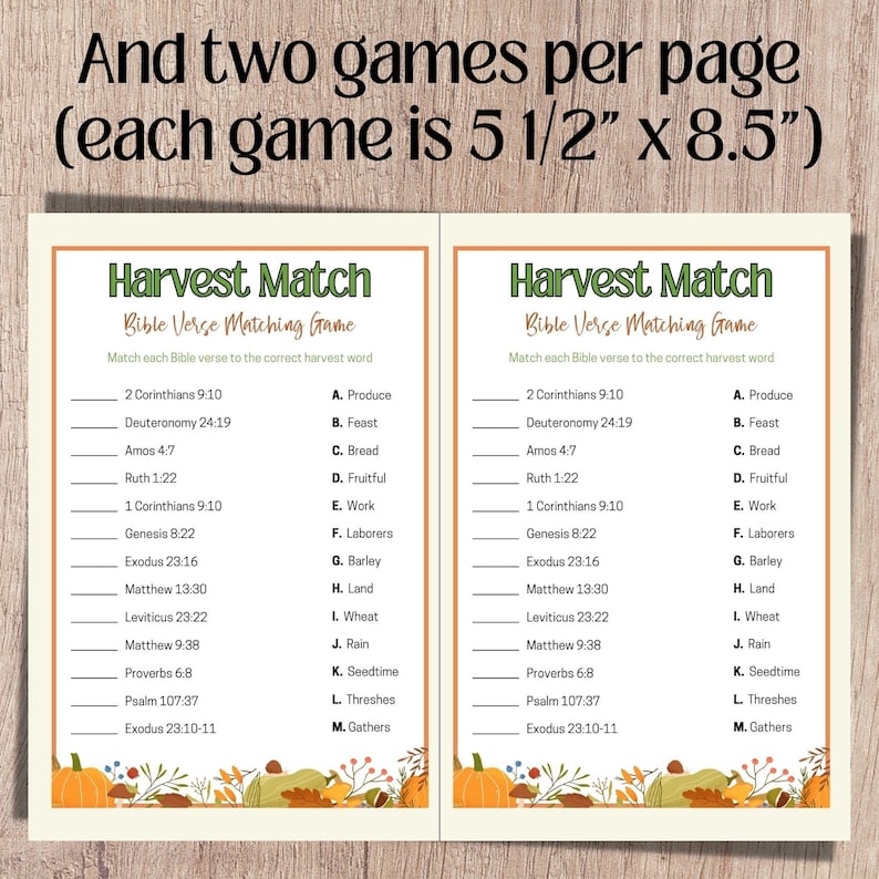 Harvest Bible Match Game, Thanksgiving Trivia, Church Games, Fall ...