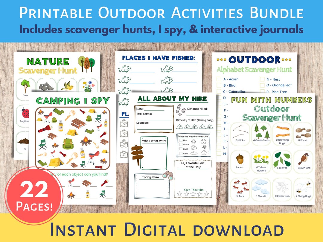 Printable Outdoor Activities for Kids Bundle, Nature Games, Camping I ...