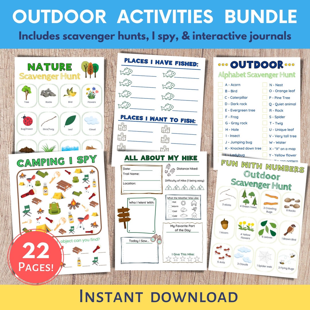Printable Outdoor Activities for Kids Bundle, Nature Games, Camping I ...