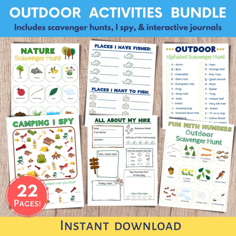 Printable Outdoor Activities for Kids Bundle, Nature Games, Camping I ...