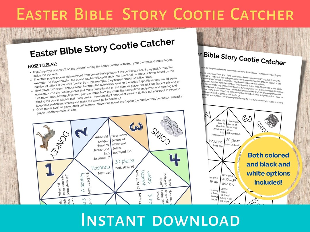 Easter Bible Story Cootie Catcher, Easter Bible Game, Easter Printable ...