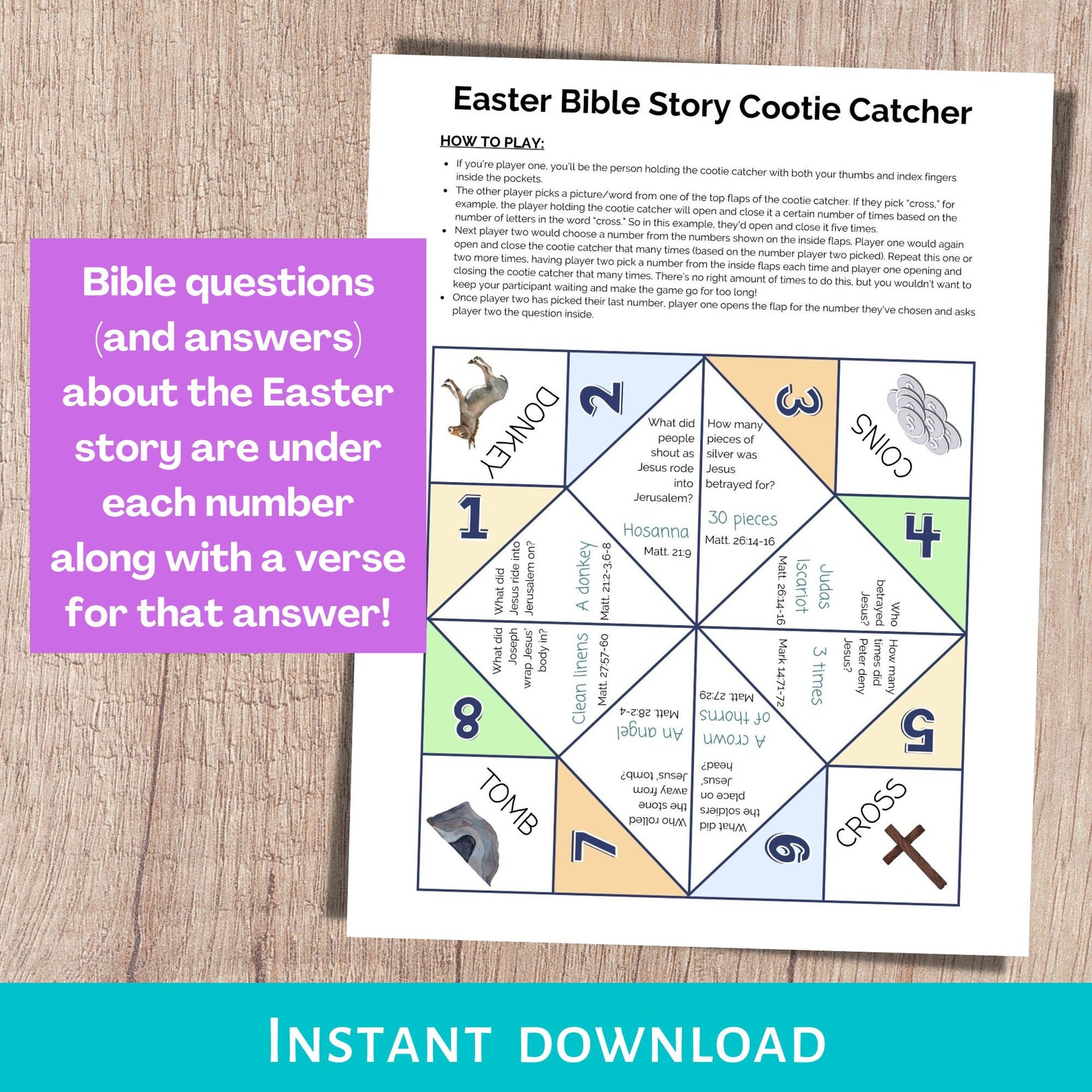 Easter Bible Story Cootie Catcher, Easter Bible Game, Easter Printable ...