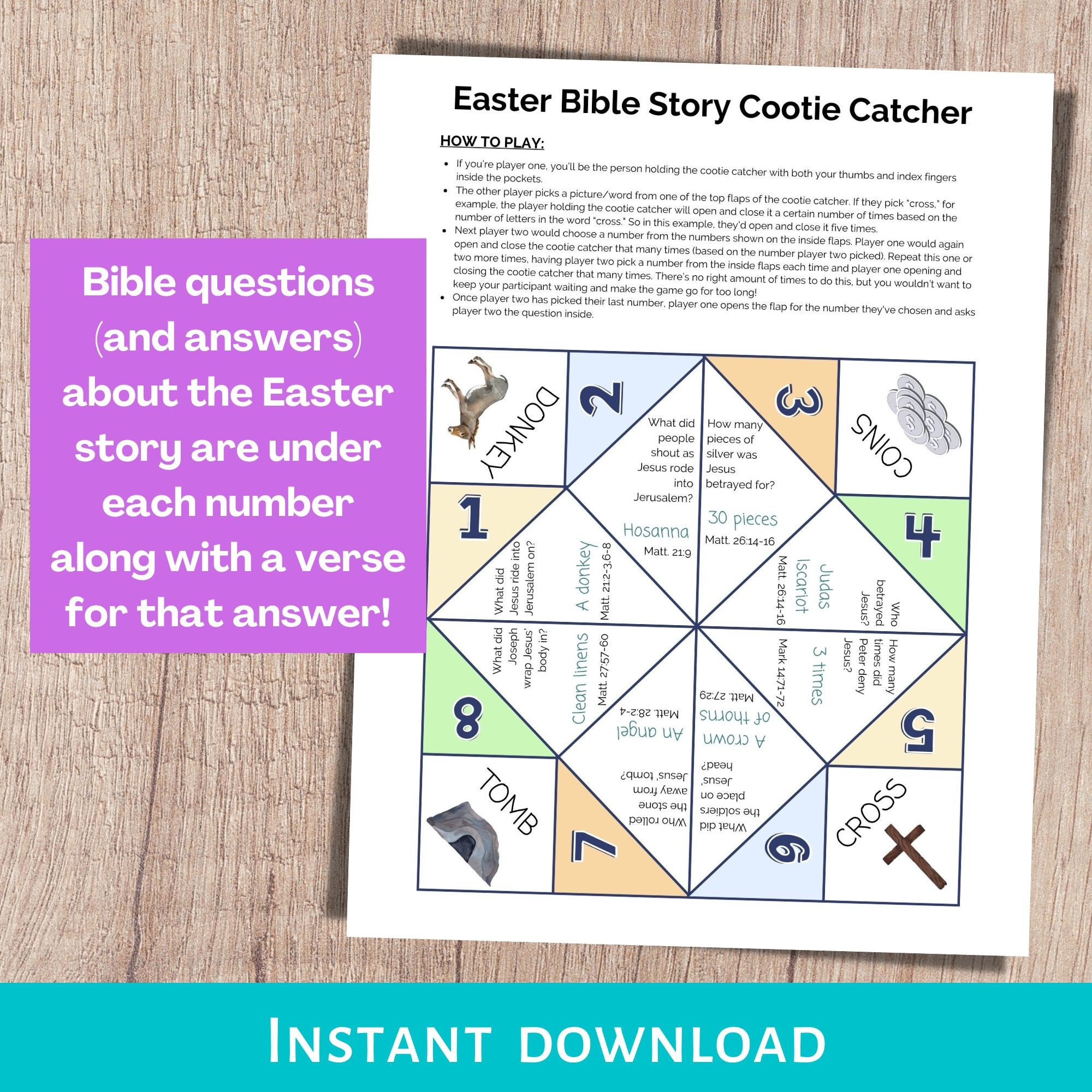Easter Bible Story Cootie Catcher, Easter Bible Game, Easter Printable ...