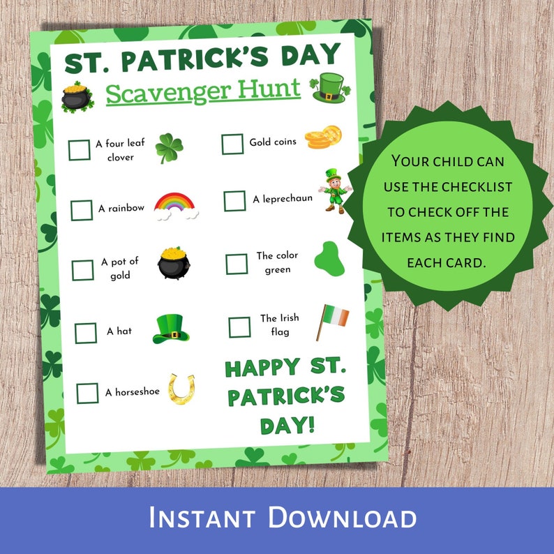 St. Patrick's Day Scavenger Hunt for Little Kids, Treasure Hunt ...