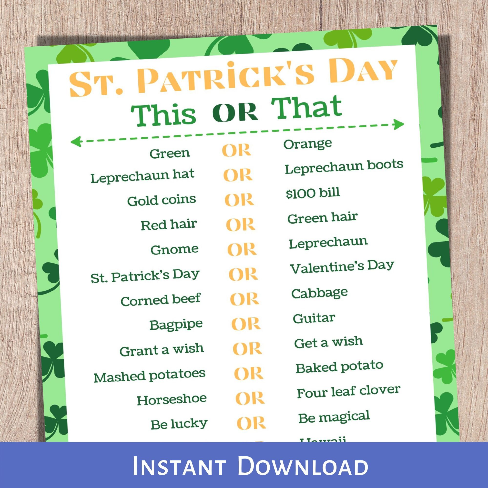 This or That, St. Patricks Day This or That, St. Patricks Day Games ...