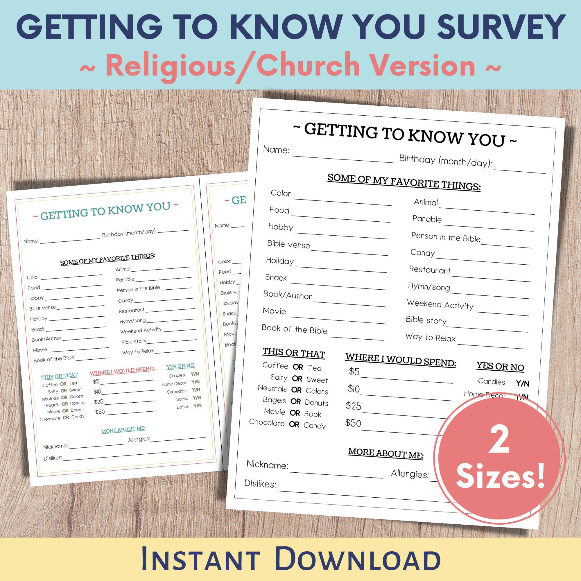 Secret Sister Church Questionnaire, Womens Ministry, Church Gift ...