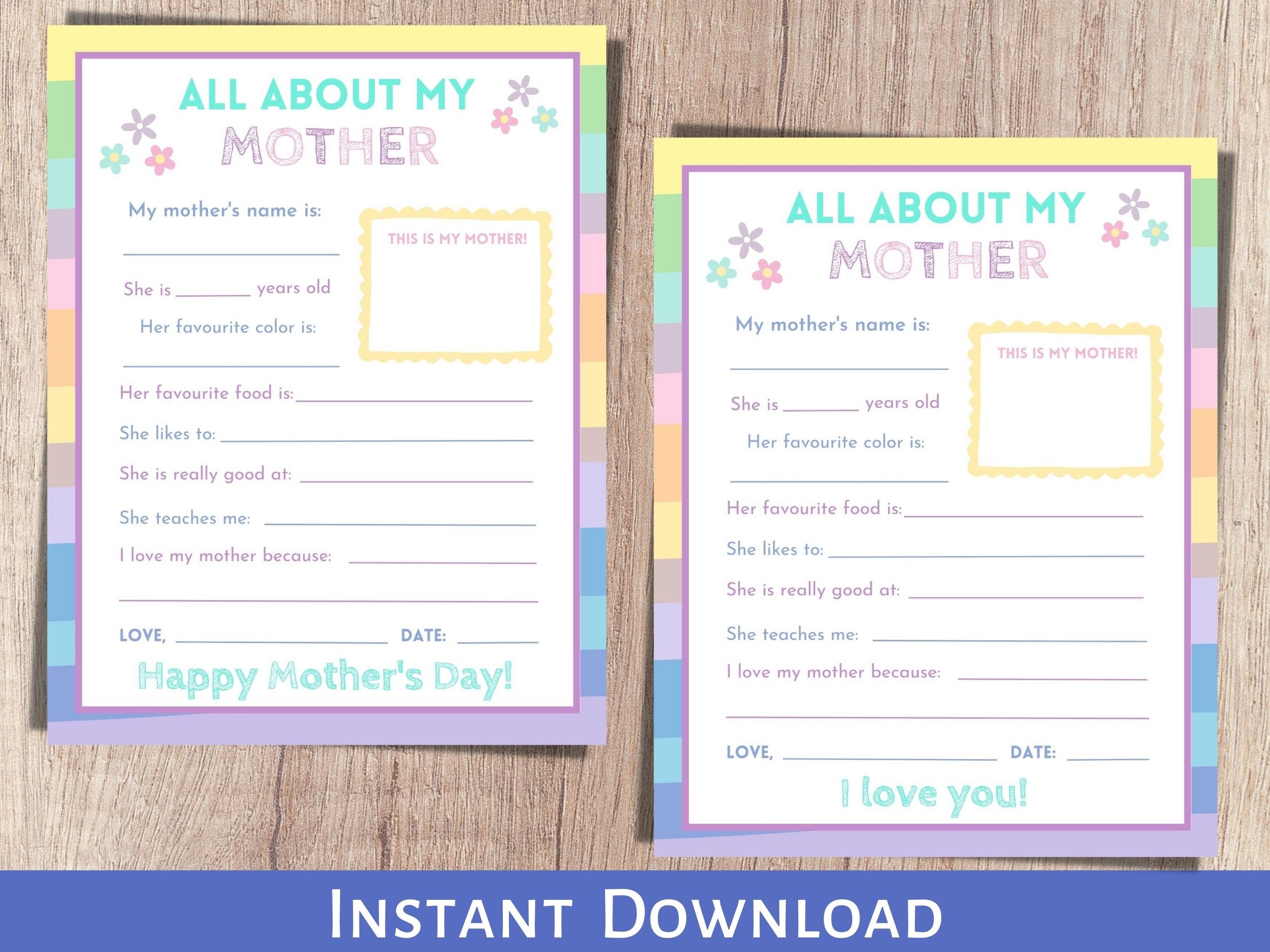 All About My Mom Printable, Printable Mother's Day Gift, Mom ...