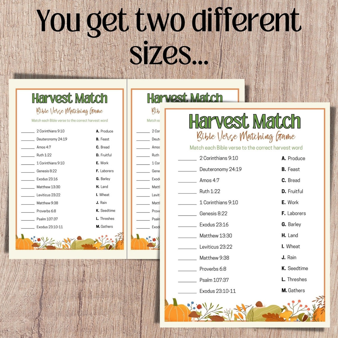 Harvest Bible Match Game, Thanksgiving Trivia, Church Games, Fall ...
