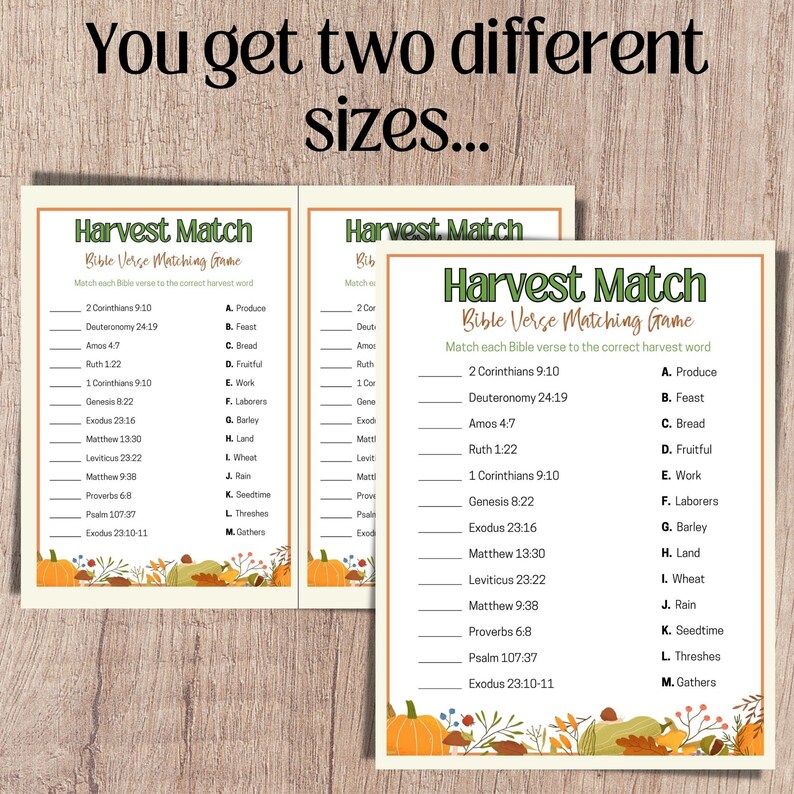 Harvest Bible Match Game, Thanksgiving Trivia, Church Games, Fall ...