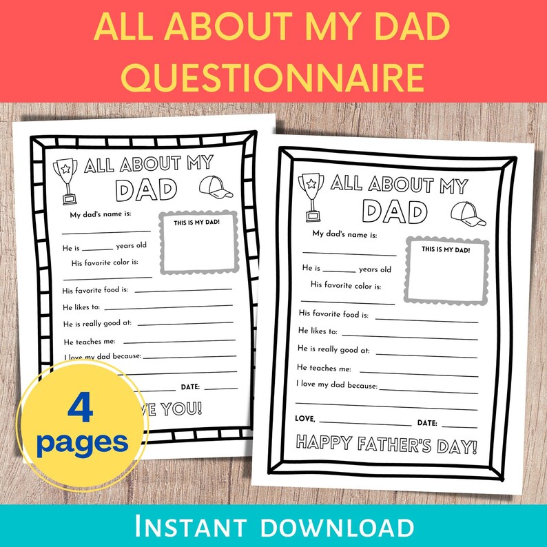All About My Dad, Fathers Day Printable Craft, All About My Dad ...