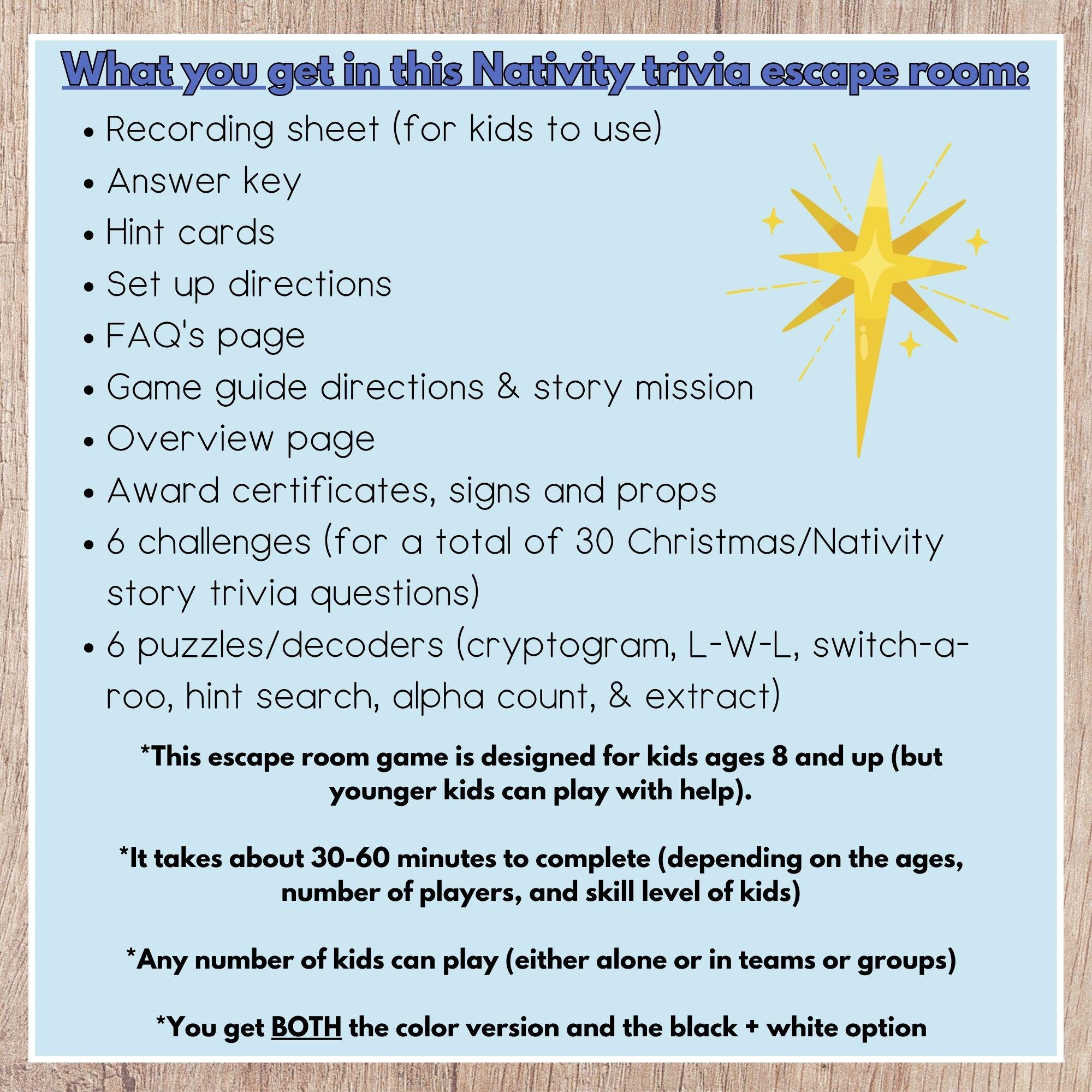 Nativity Escape Room, Christmas Trivia, Nativity Activity, Christmas ...