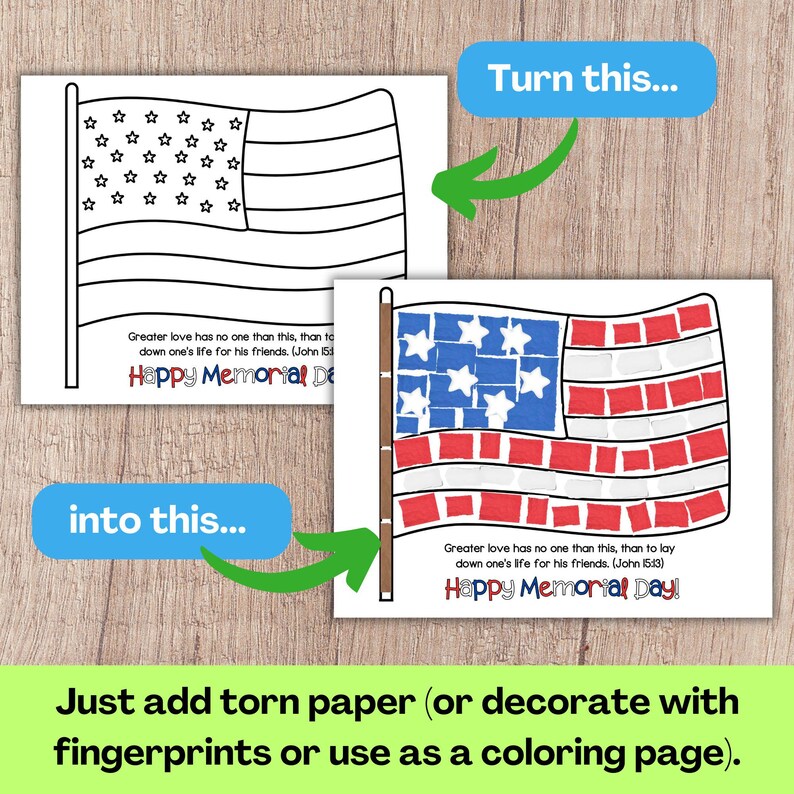 Torn Paper Craft, Flag Craft for Kids, Memorial Day Craft, Fingerprint ...