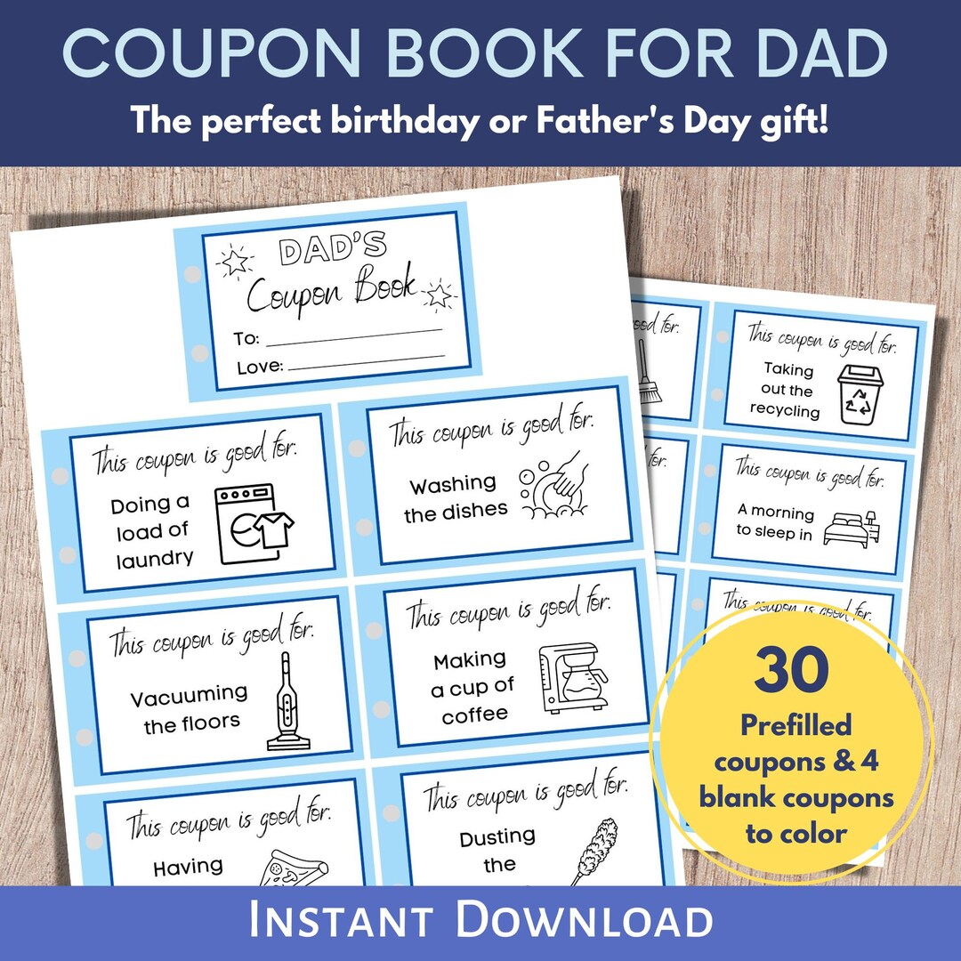 Fathers Day Coupons, Coupon Book, Dad Coupon Book, Birthday Coupon Book ...
