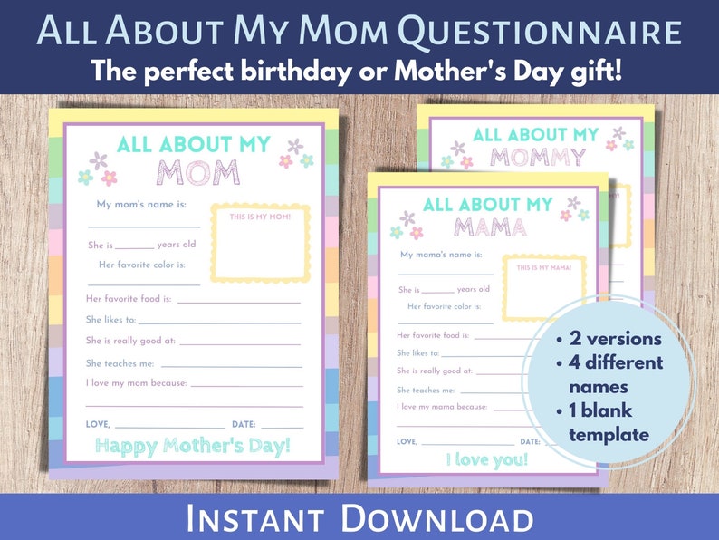 All About My Mom Printable, Printable Mother's Day Gift, Mom ...