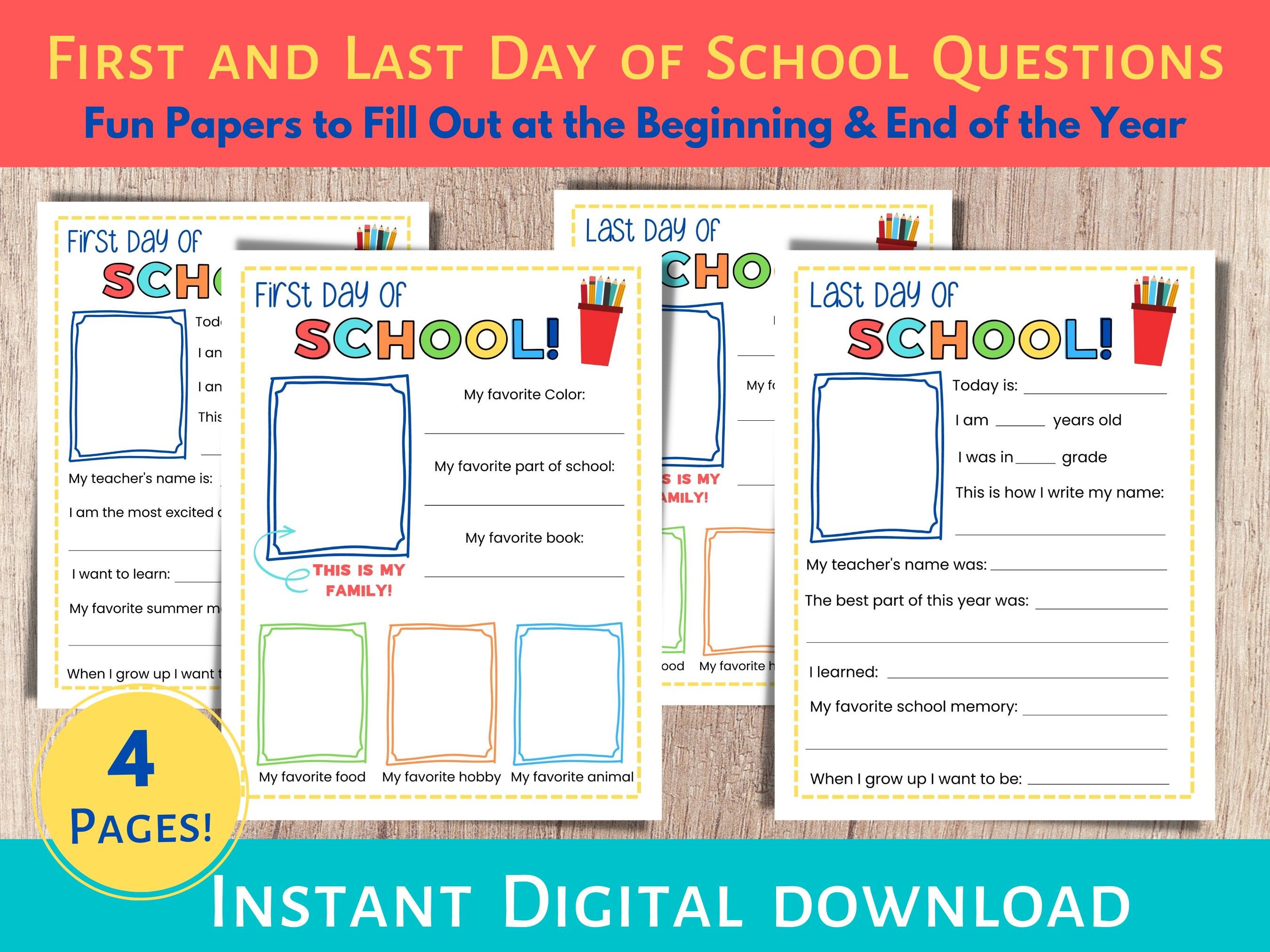 Printable First and Last Day of School Questions for Kids, Back to ...