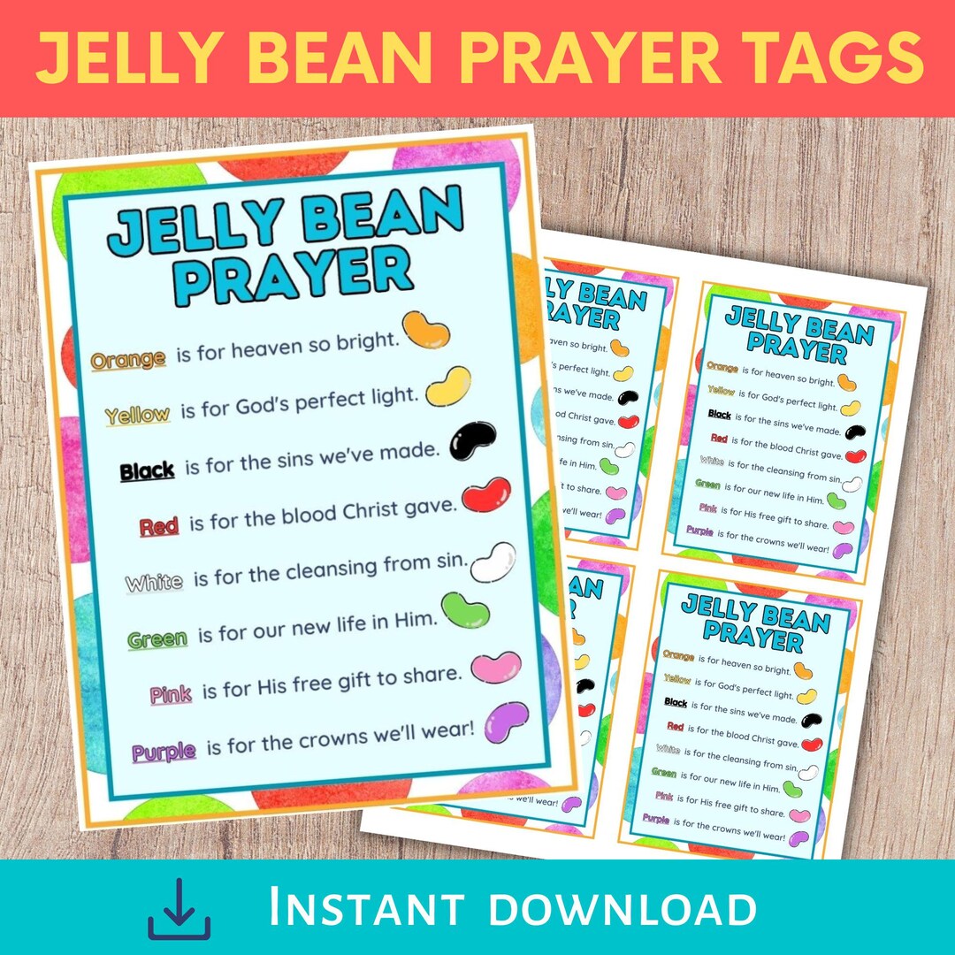 Jelly Bean Prayer, Easter Gift Tags, Favor Snack Tags, Kids Easter ...