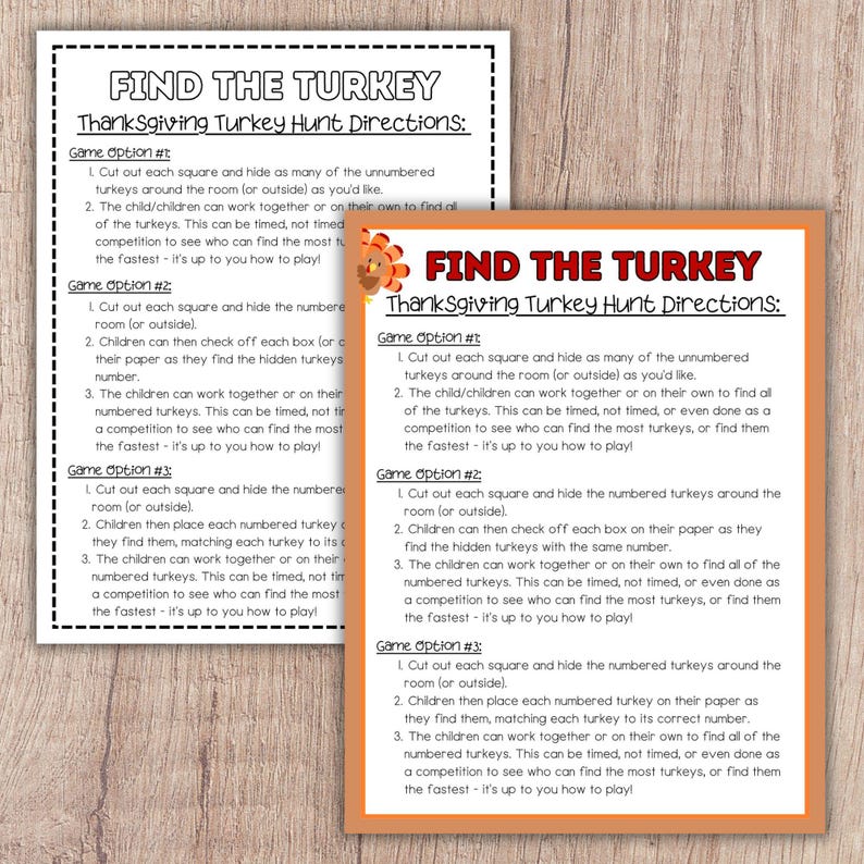 Thanksgiving Scavenger Hunt, Turkey Game, Thanksgiving Turkey Treasure ...