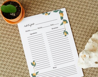 Minimalist Printable Recipe Page, Simple Recipe Card, Print at Home ...