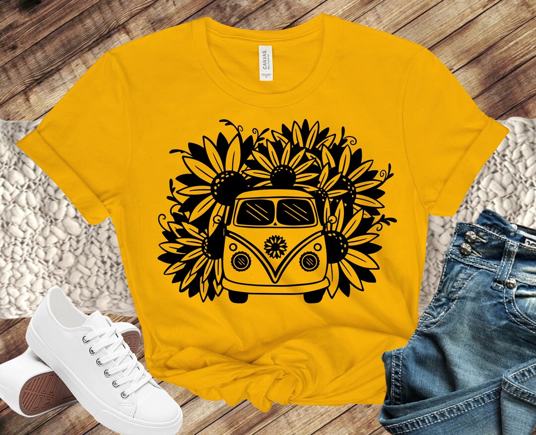 Sunflower Bus Decal, Ready to Press Decal, Heat Transfer, Hippy Decal ...