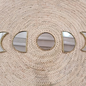 Moon Phase Wall Brass Mirror , Moon Decor Handmade Golden Mirror Set of ...