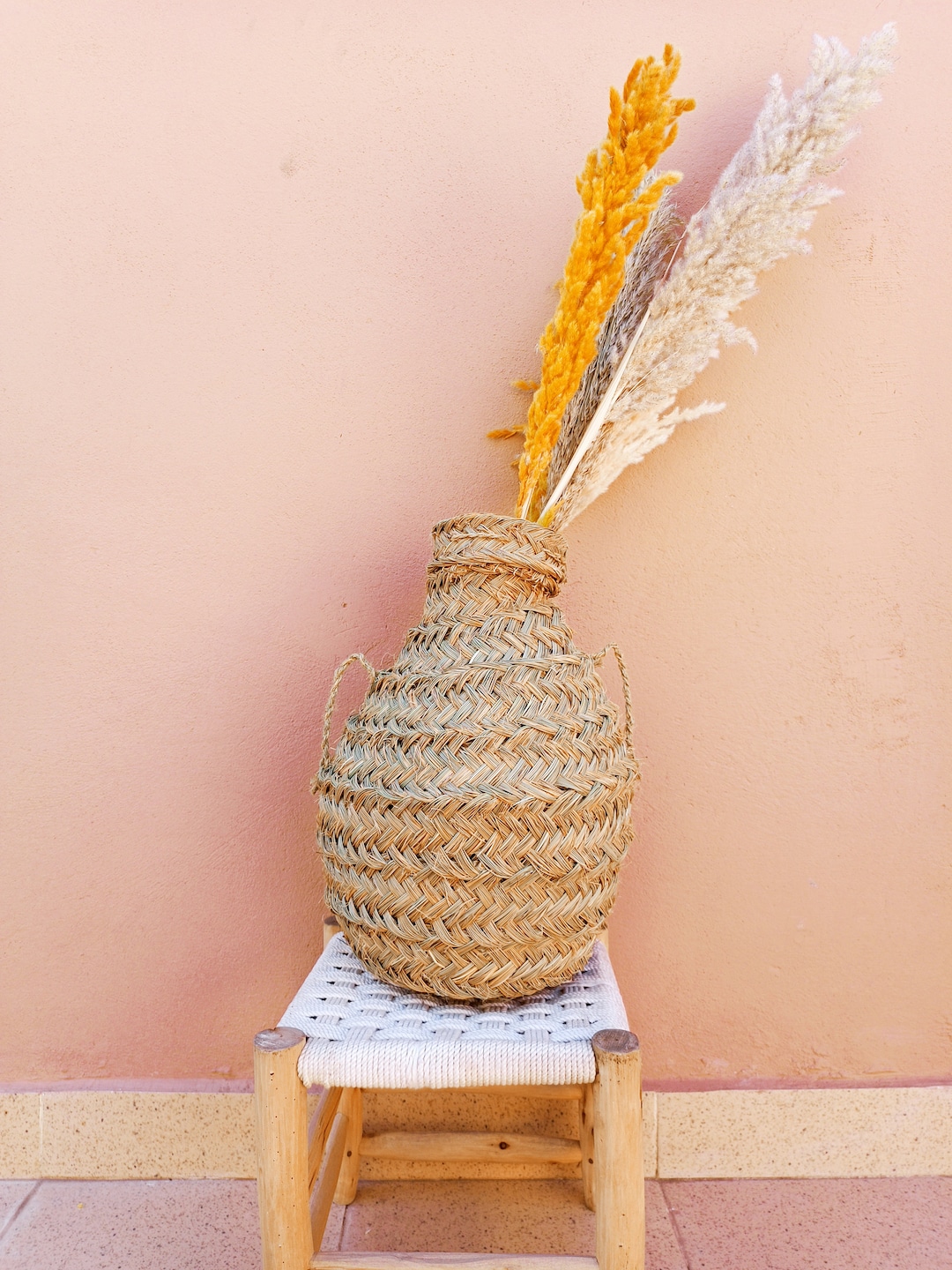 Handmade Wicker Vase - Boho Vase- Braided Vase in Palm Leaf Jar Pot ...