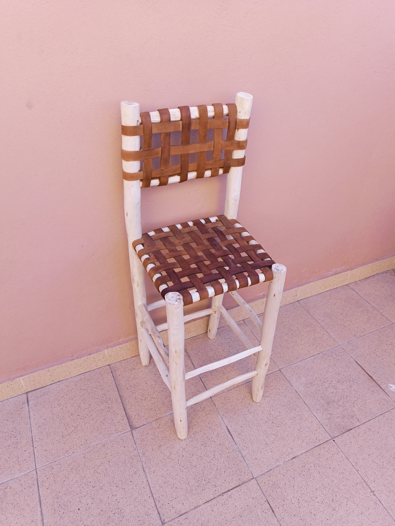 Handmade Moroccan Bar Stool: Laurel Wood & Leather Seat - Etsy