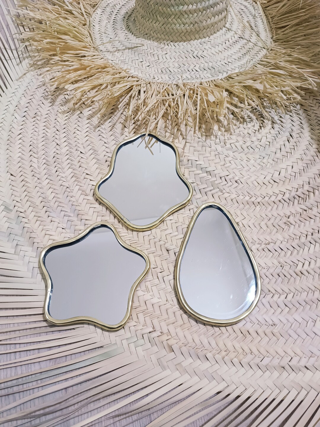Set of 3 Small Handmade Brass Mirror - Oval, Star, Hand of Fatima - Etsy