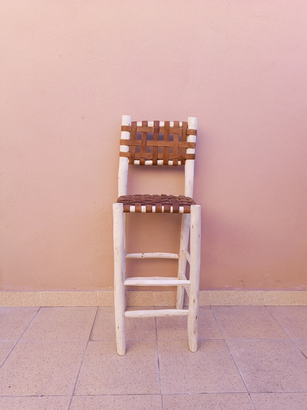 Handmade Moroccan Bar Stool: Laurel Wood & Leather Seat - Etsy