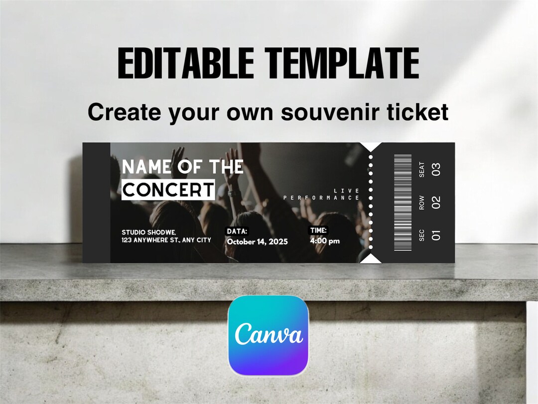 Personalized Concert Souvenir Ticket Fully Editable Digital Template - Etsy