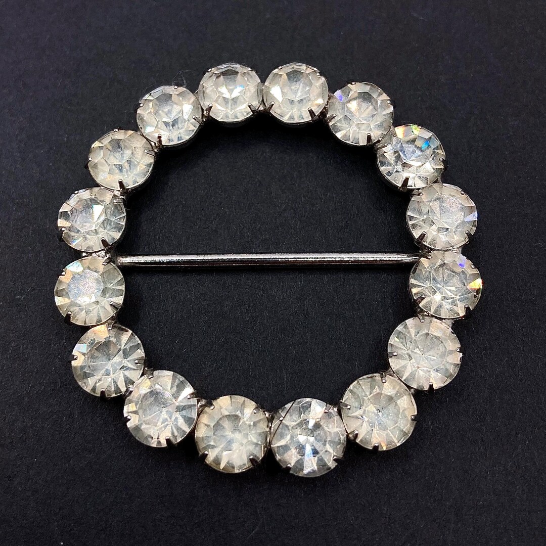 Vintage Vtg Antique? Sash Buckle Circular Circle Wreath Clear White ...