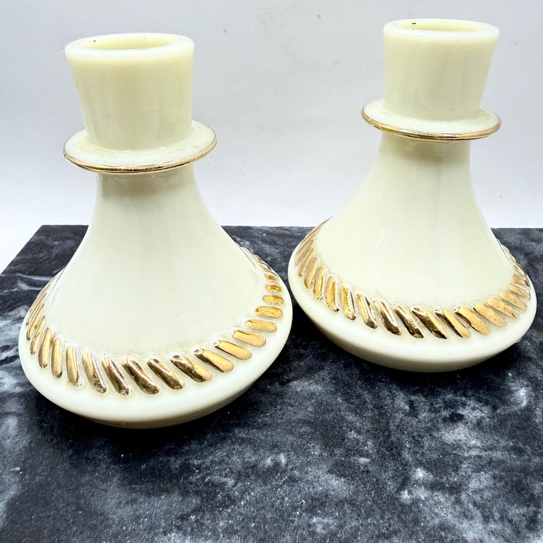 Vintage Wheatonware Cerama Creations Custard Glass Candlestick Holders ...