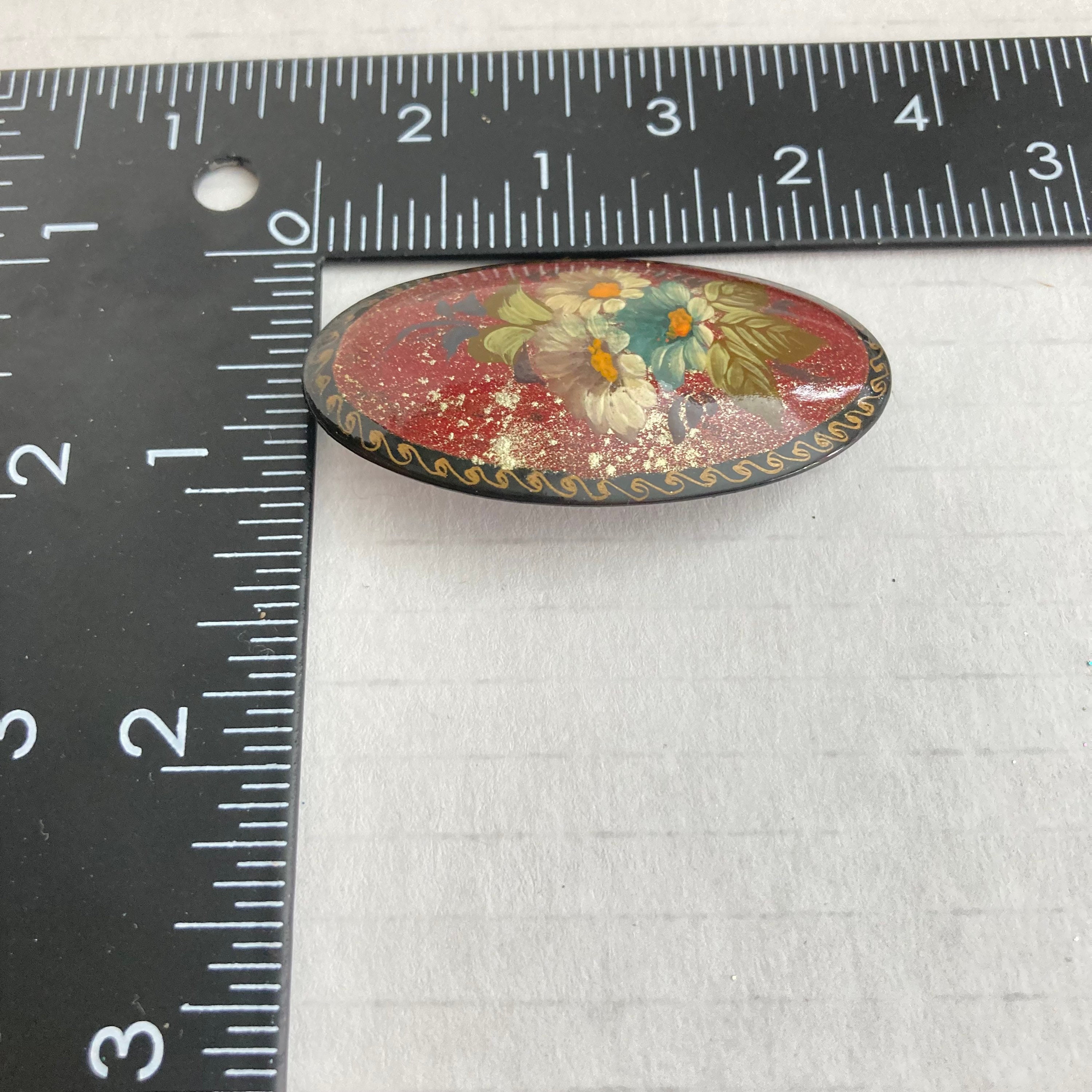 Vintage 1993 Russian Hand Painted Signed Brick Red Floral Lacquered ...