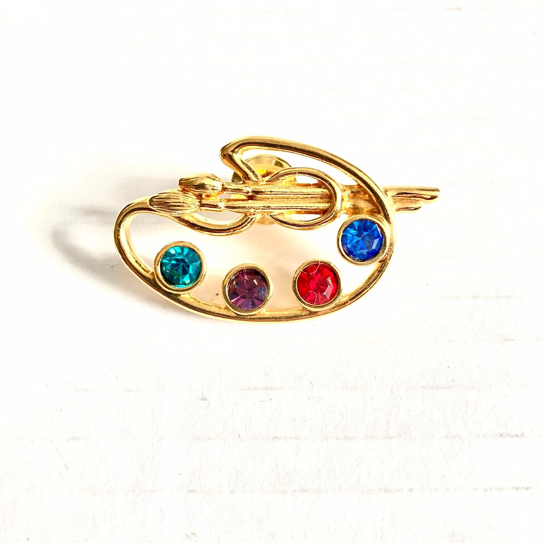Vintage Vtg Avon Artist Palette & Brushes Brooch Gold Tone Multicolor ...
