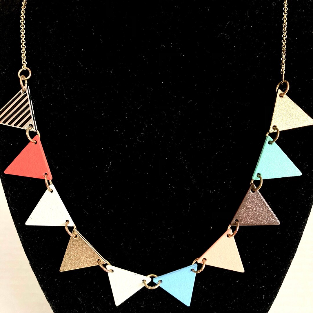 Vintage Vtg Plunder Flag Triangle Necklace 20 Colorful Rainbow ...