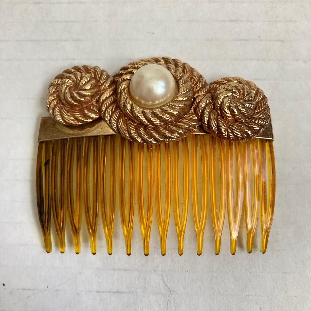 Vintage Vtg 1990’s Kirks Folly Gold Tone Faux Pearl Rope Hair Comb Made ...