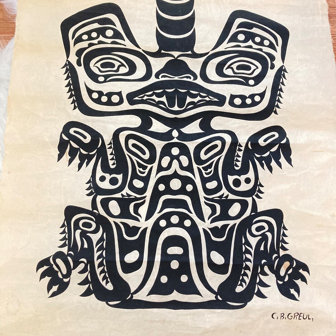 Vintage Vtg C.B. Greul Serigraph on Rice Paper 23x34.5” Seated Bear ...