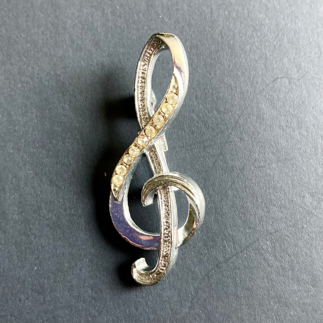 Vintage Vtg Treble Clef Musical Note Brooch Silver Tone G Clef Pin SEE ...