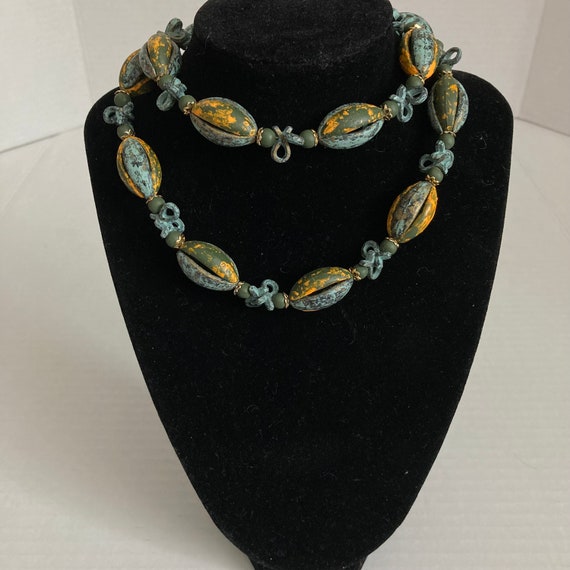 Vintage Vtg Hong Kong Unusual Painted Shell Necklace … - Gem