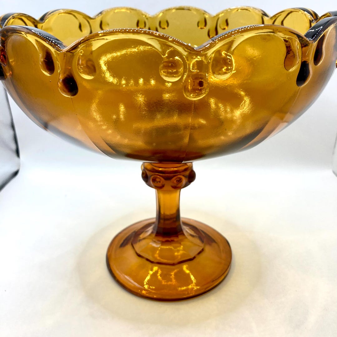 Vintage Vtg Indiana Amber Pressed Glass Pedestal Bowl Compote Teardrop ...