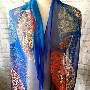 Vintage Vtg Women’s Long Silk Sheer Scarf 19x60 Shades of Blue Ombre ...