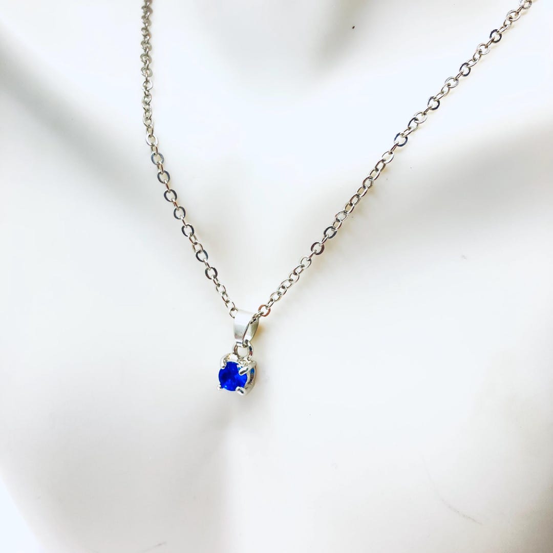Vintage Vtg Faux Sapphire Cubic Zirconia Drop Stone Pendant Necklace 18 ...