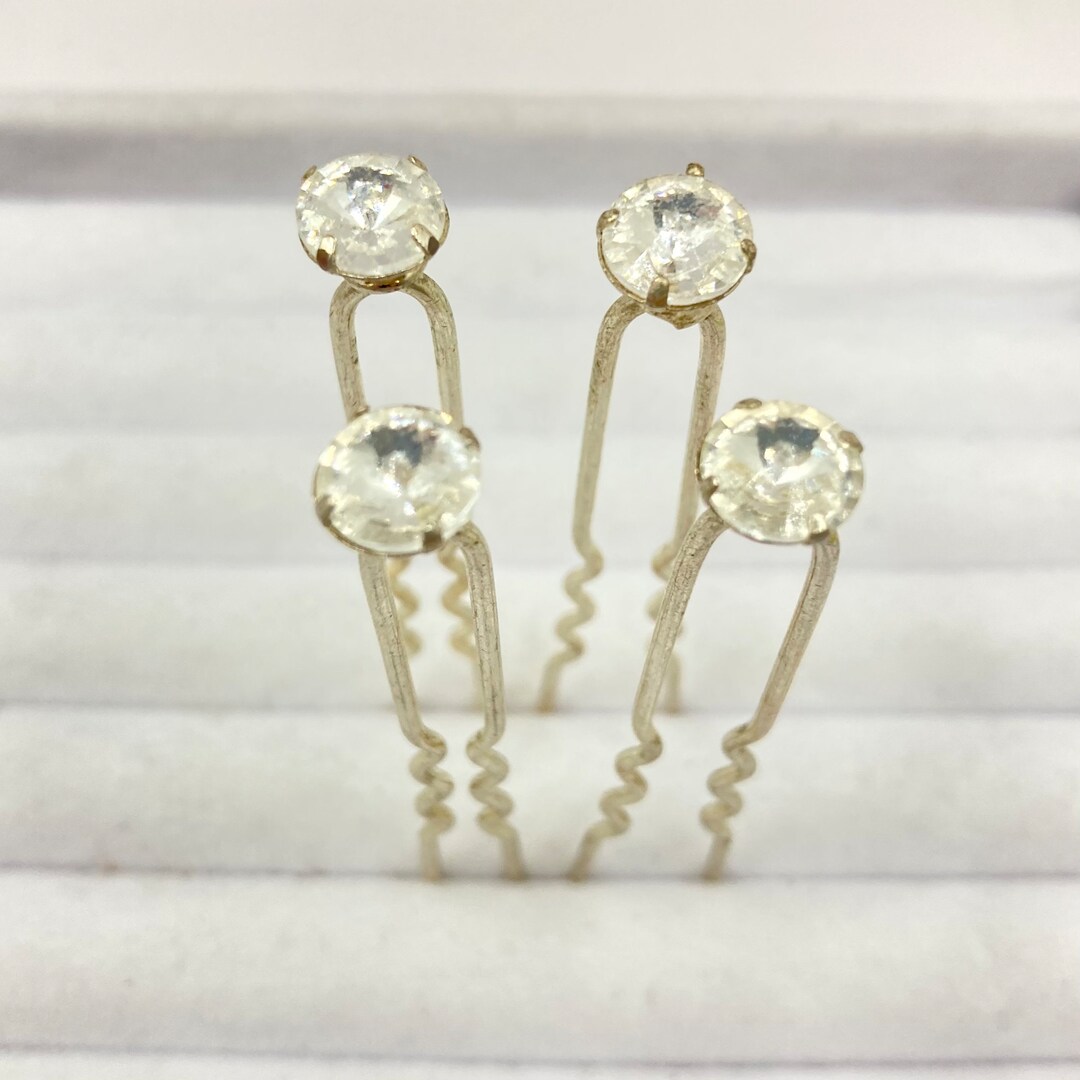 Vintage Vtg Rhinestone Hair Pins 4 Bridal Prom Updo Bun Clear White ...