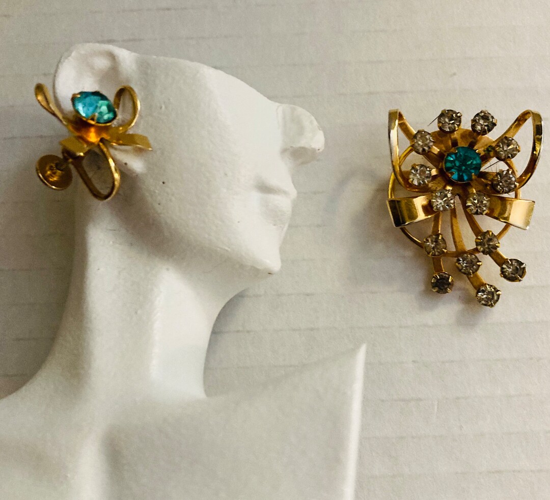 Vintage VTG Bugbee Niles Demi Parure Gold Tone Screw Back Earrings ...