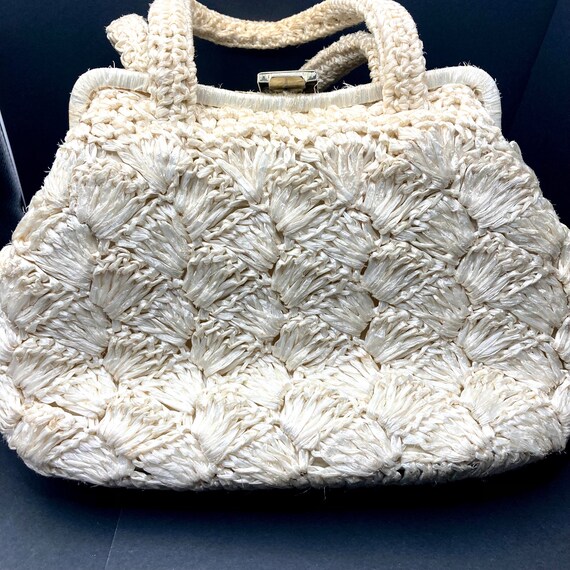 Vintage Vtg 1960’s MCM Woven Straw Raffia Creamy Whit… - Gem