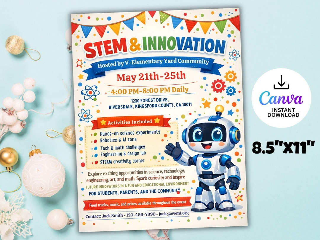 Editable STEM Fair Flyer: School Science Night, Instant Download (canva ...