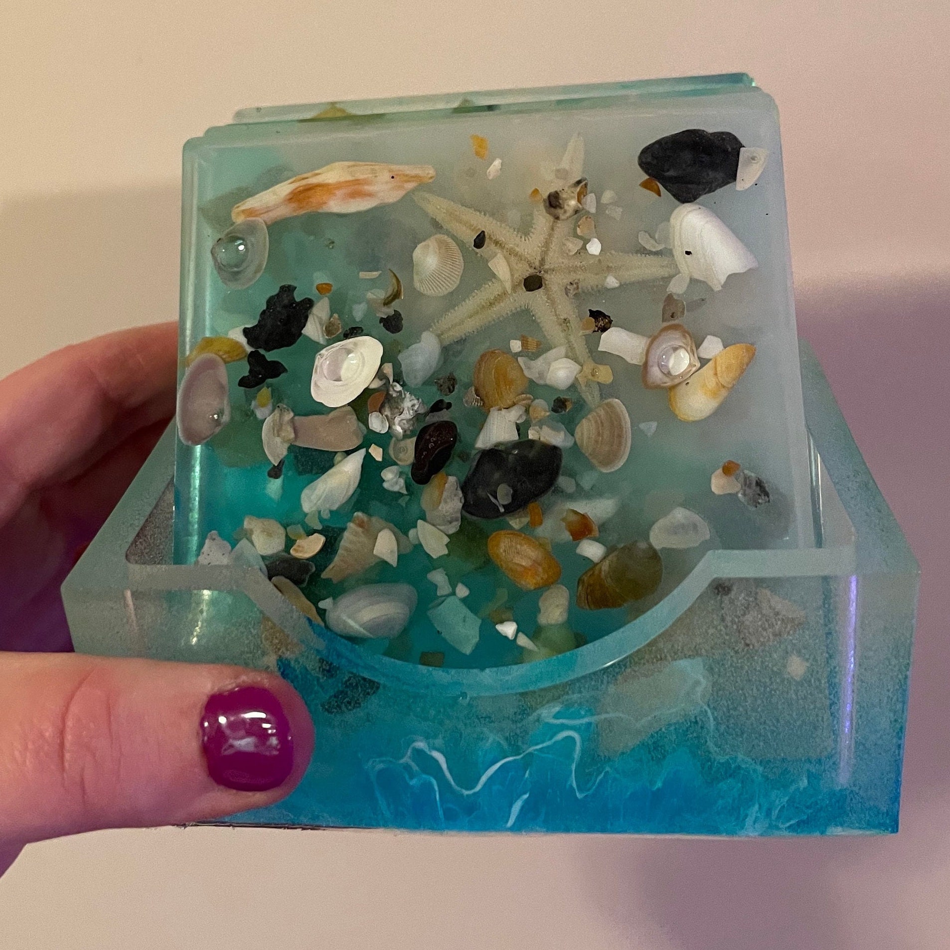 Beach Resin Coaster Set | 4 Coasters + Holder | Ocean Coasters ...